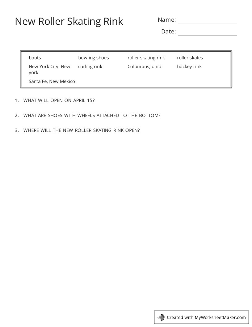 New Roller Skating Rink - My Worksheet Maker: Create Your Own Worksheets