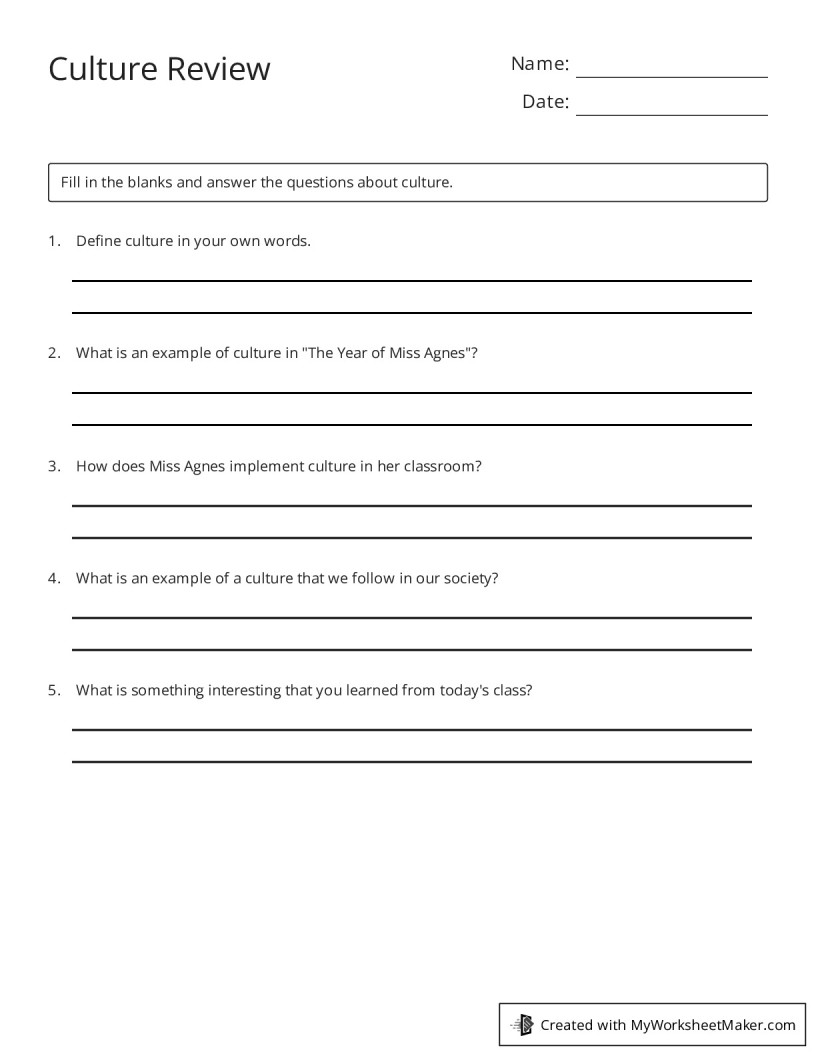 Culture Review - My Worksheet Maker: Create Your Own Worksheets