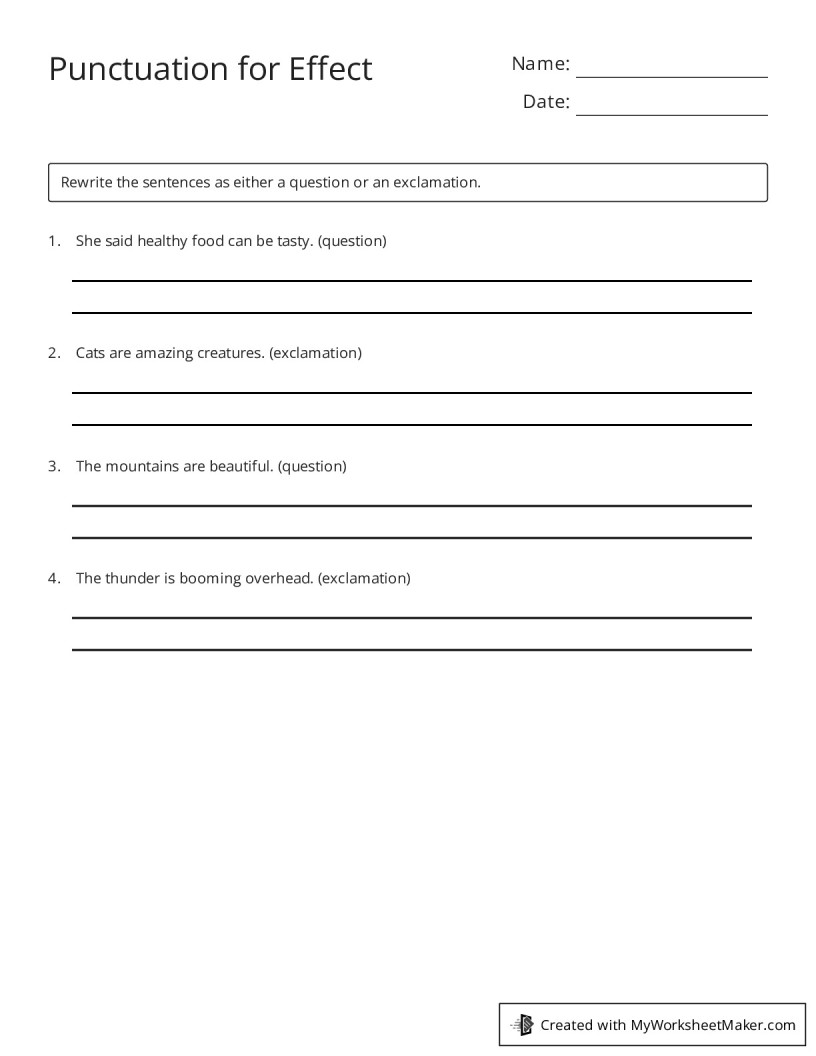 Punctuation for Effect - My Worksheet Maker: Create Your Own Worksheets