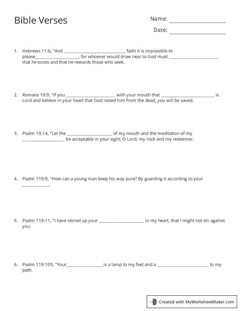Bible Verses - My Worksheet Maker: Create Your Own Worksheets