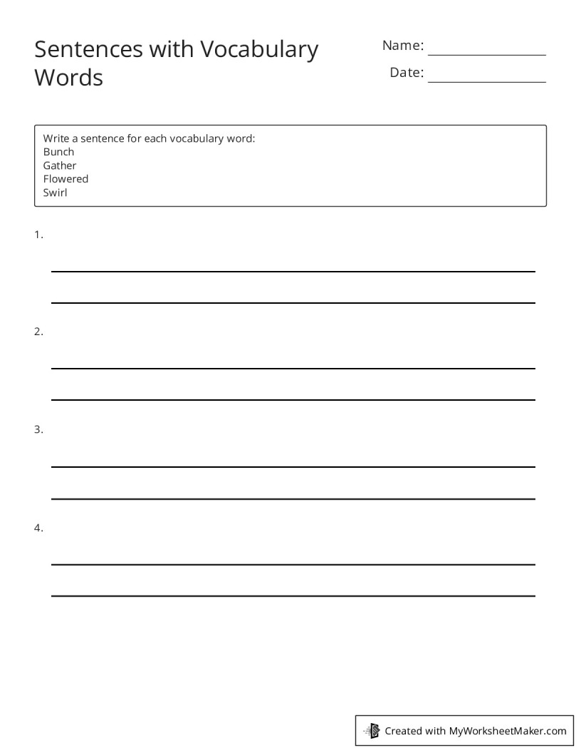 Sentences with Vocabulary Words - My Worksheet Maker: Create Your Own ...