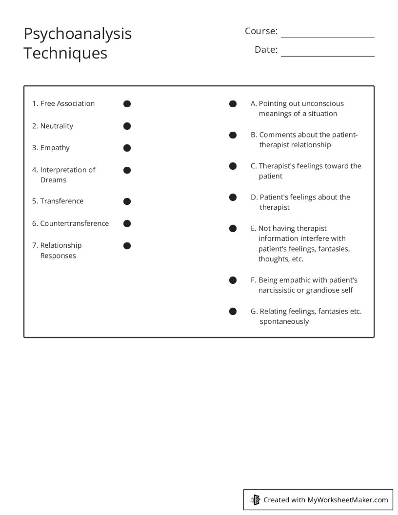PsychoanalysisTechniques - My Worksheet Maker: Create Your Own Worksheets