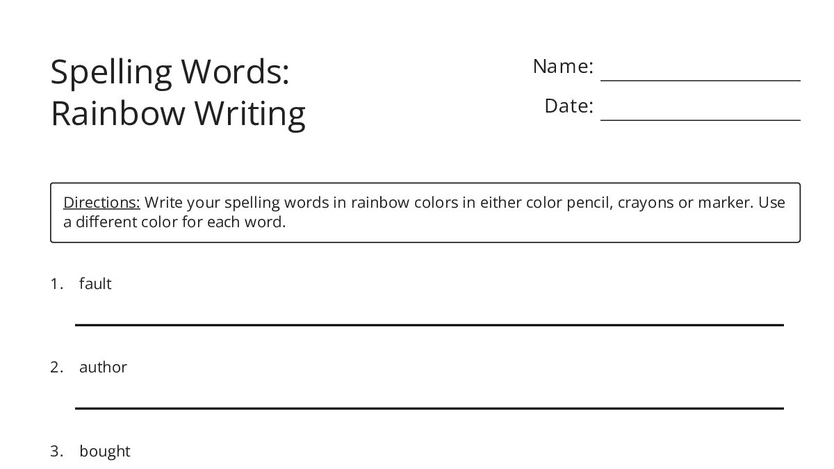 Spelling Words: Rainbow Writing - My Worksheet Maker: Create Your Own ...