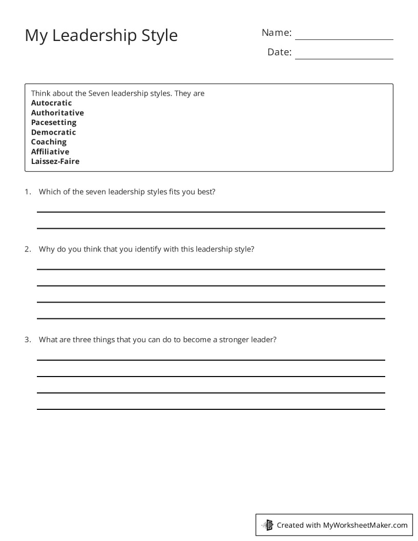 My Leadership Style - My Worksheet Maker: Create Your Own Worksheets