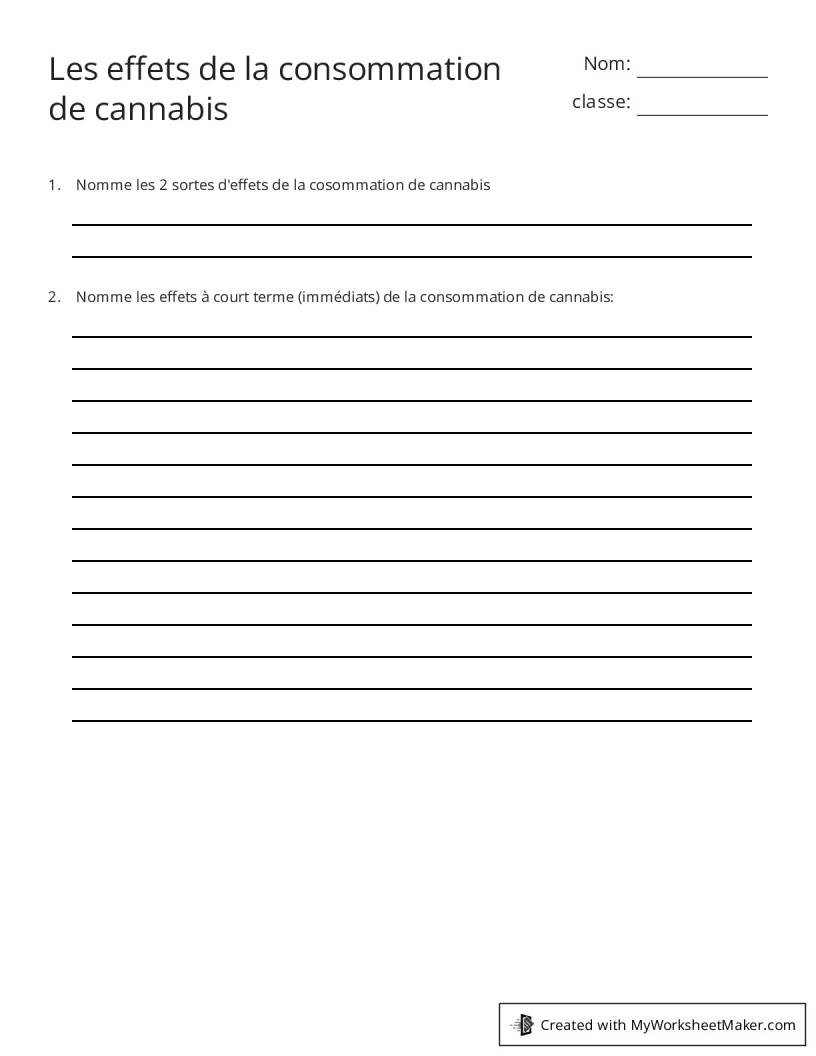 Les effets de la consommation de cannabis - My Worksheet Maker: Create ...