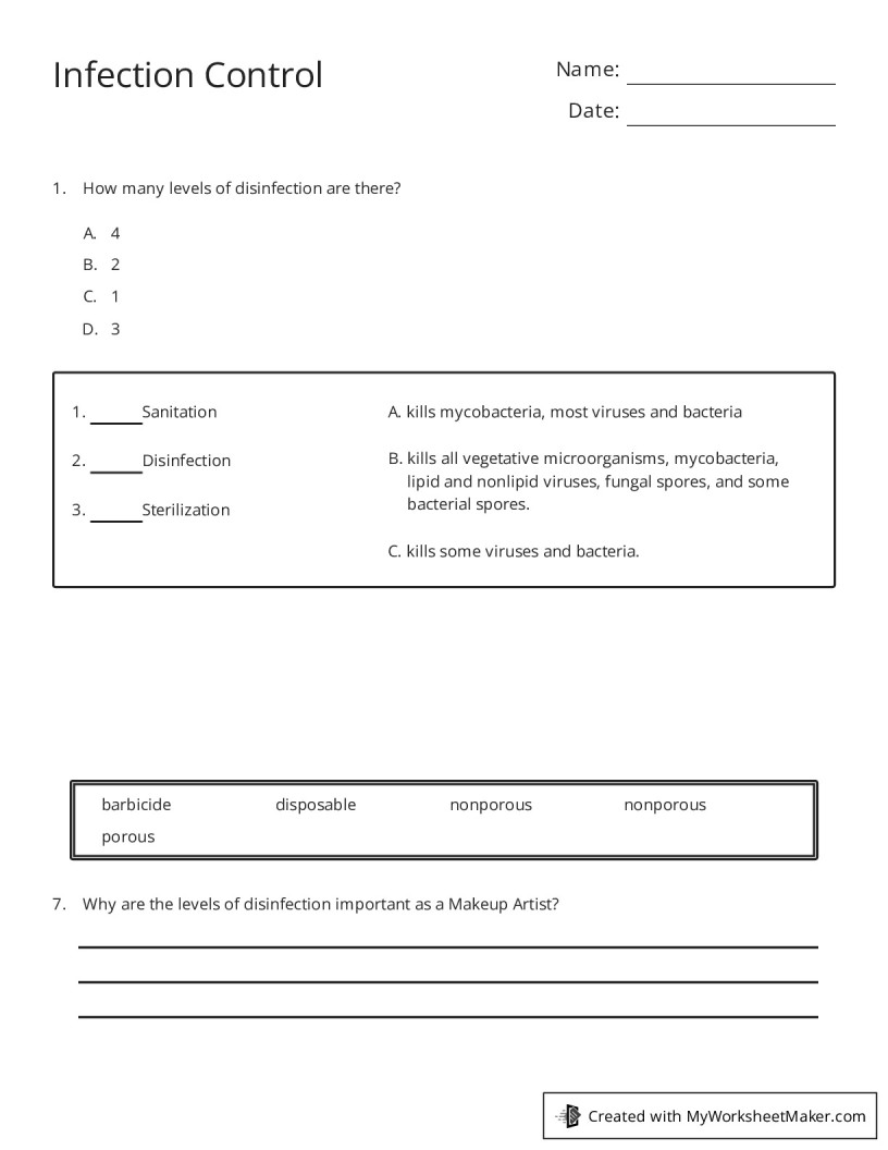 Infection Control - My Worksheet Maker: Create Your Own Worksheets