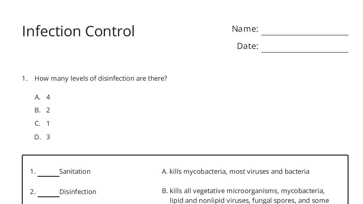 Infection Control - My Worksheet Maker: Create Your Own Worksheets