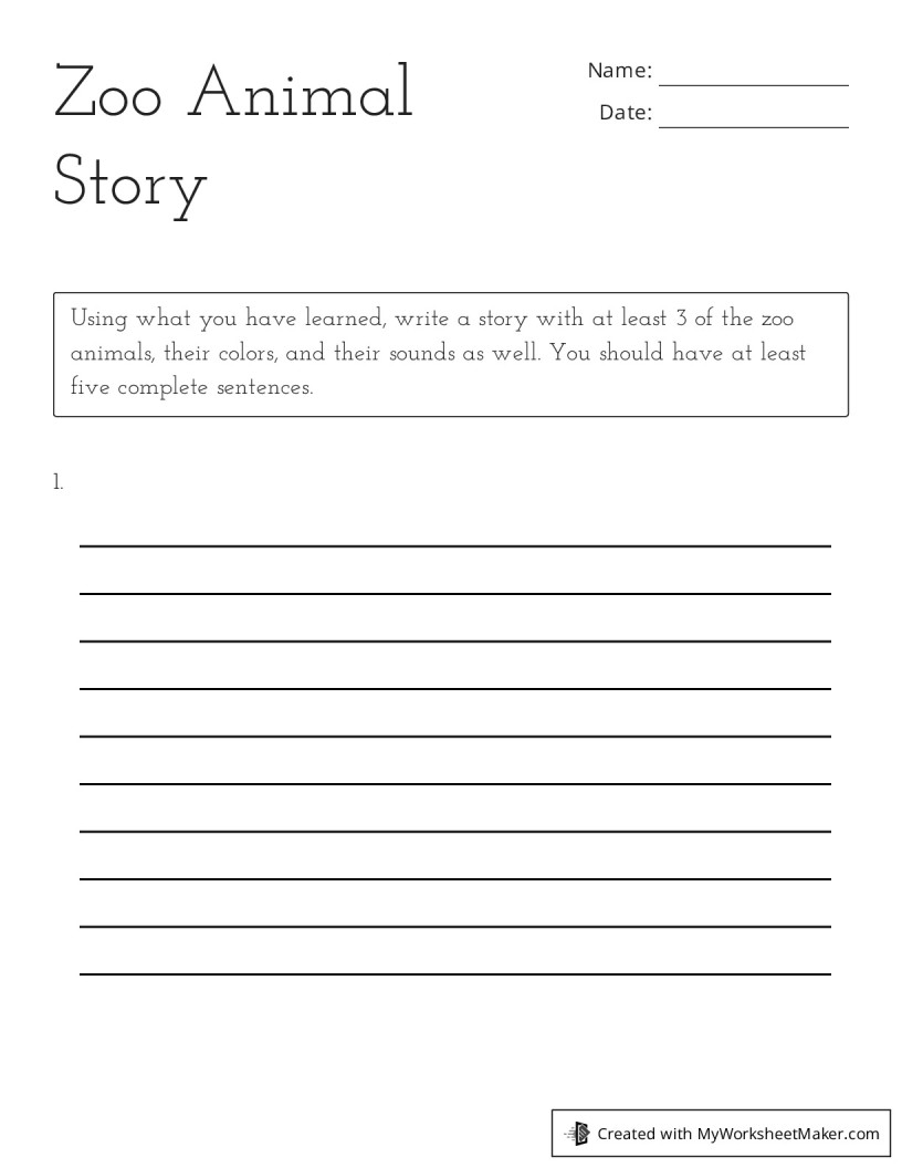 Zoo Animal Story - My Worksheet Maker: Create Your Own Worksheets