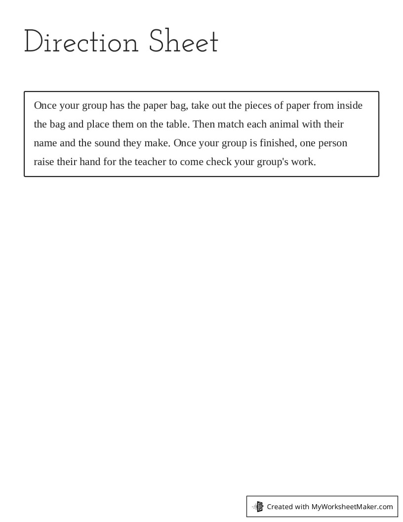 Direction Sheet - My Worksheet Maker: Create Your Own Worksheets