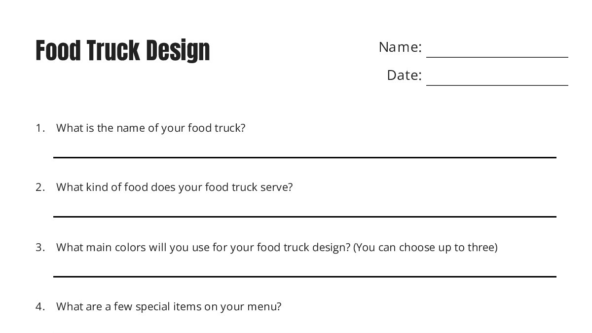 Food Truck Design - My Worksheet Maker: Create Your Own Worksheets