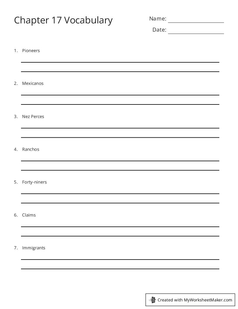 Chapter 17 Vocabulary - My Worksheet Maker: Create Your Own Worksheets