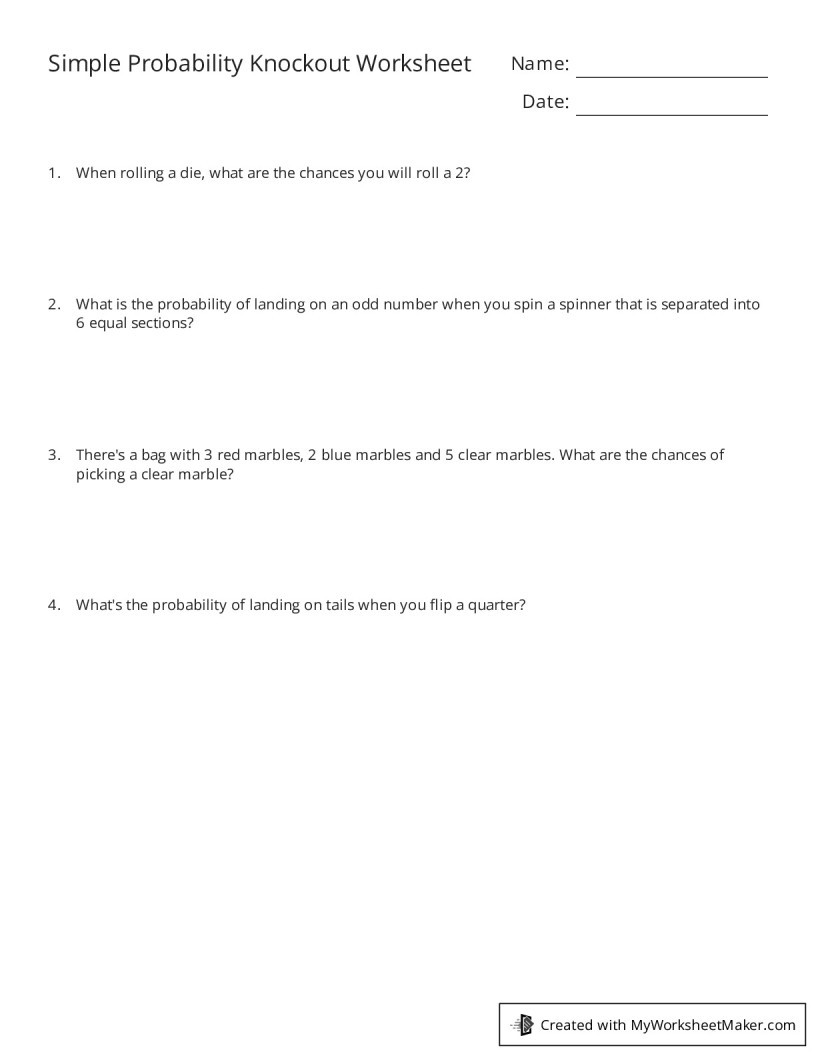 Simple Probability Knockout Worksheet - My Worksheet Maker: Create Your Own Worksheets