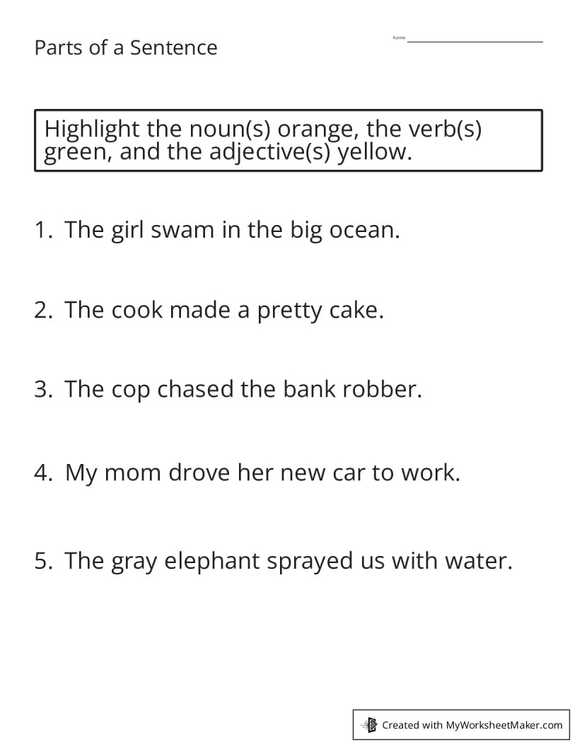 Parts of a Sentence - My Worksheet Maker: Create Your Own Worksheets