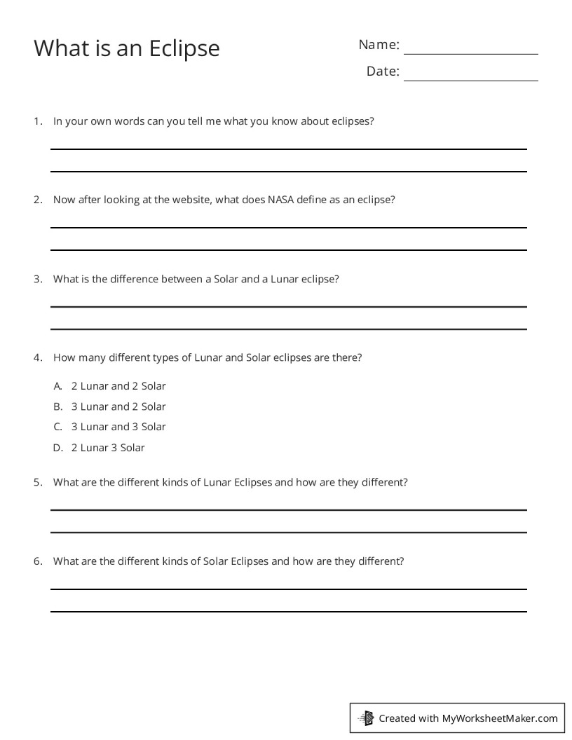 What is an Eclipse - My Worksheet Maker: Create Your Own Worksheets