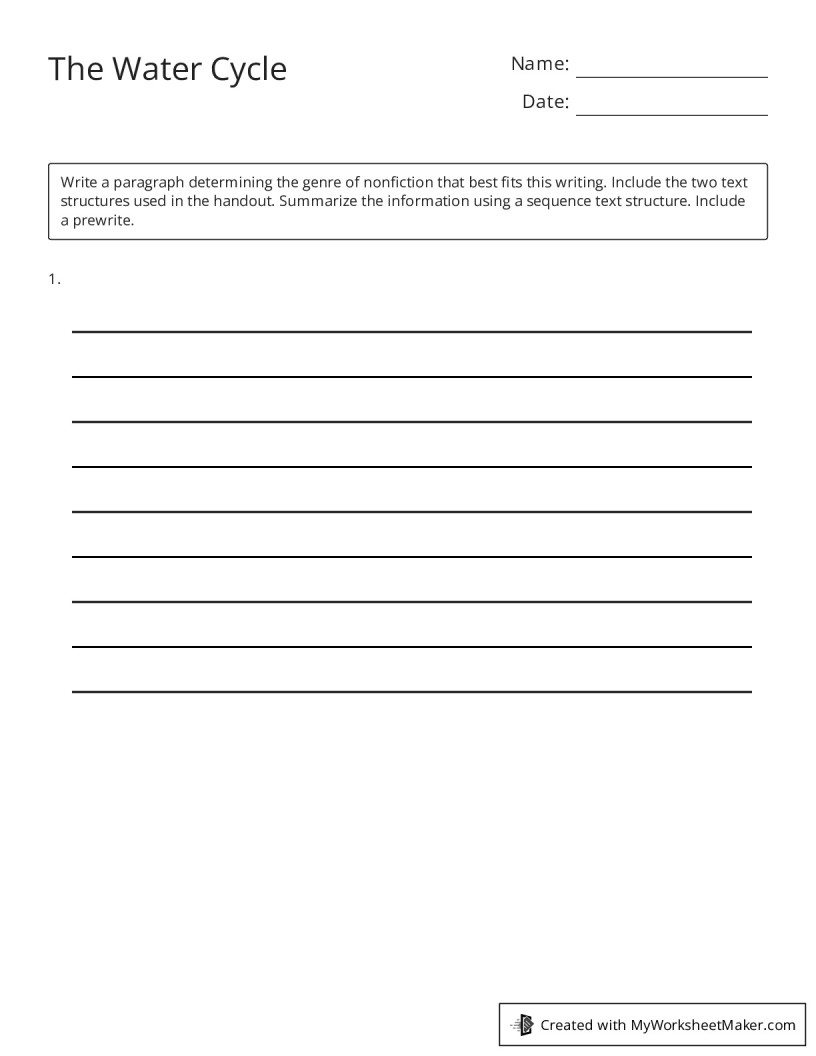 The Water Cycle - My Worksheet Maker: Create Your Own Worksheets
