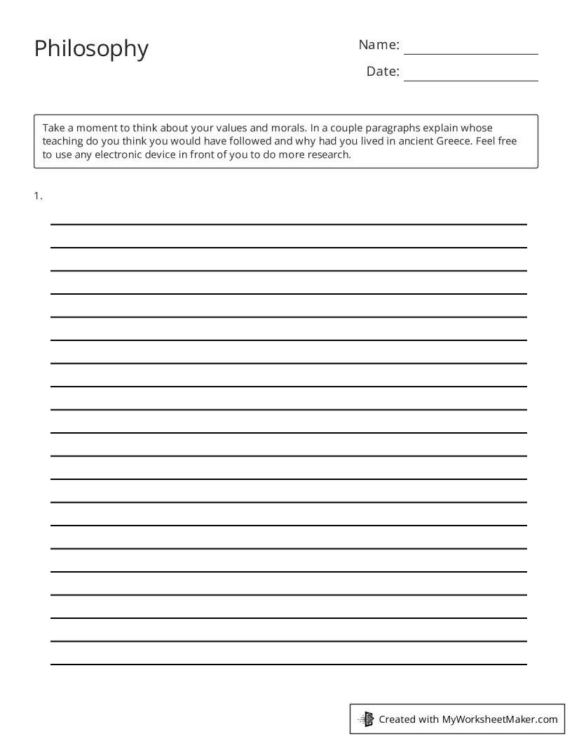 Philosophy - My Worksheet Maker: Create Your Own Worksheets