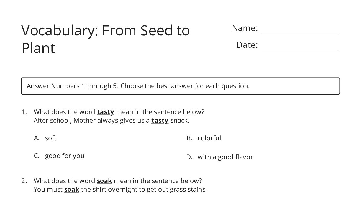 Vocabulary: From Seed to Plant - My Worksheet Maker: Create Your Own ...