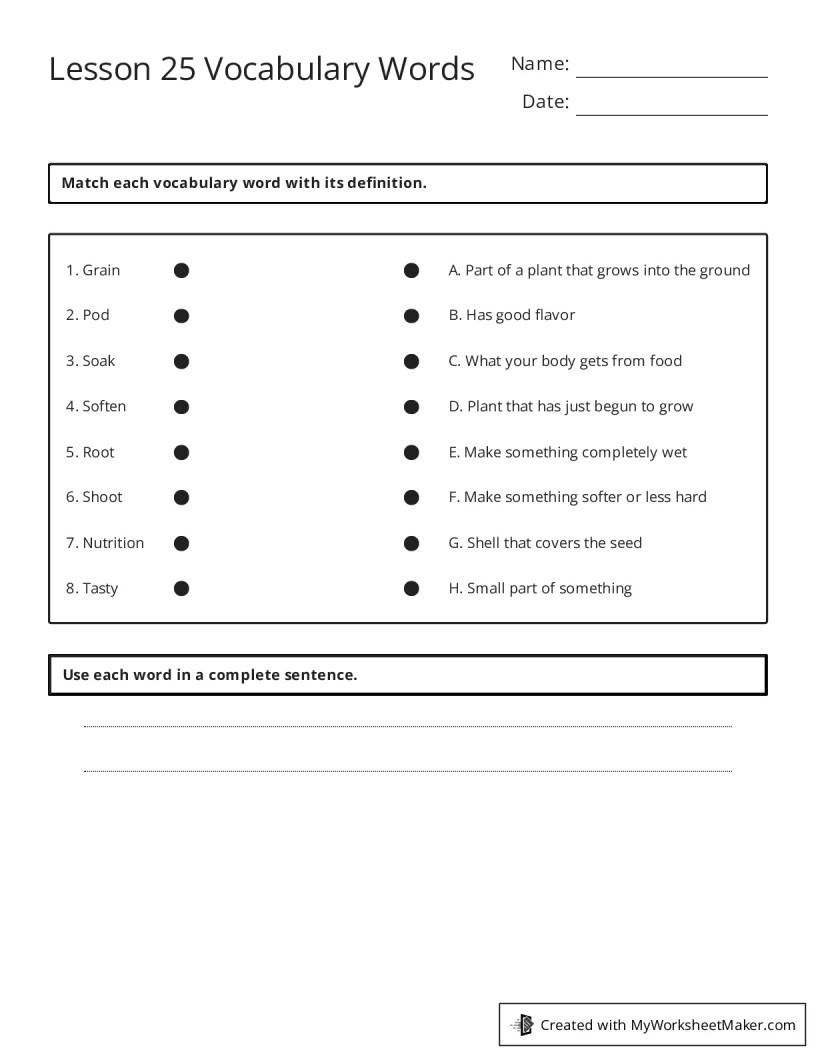 Lesson 25 Vocabulary Words - My Worksheet Maker: Create Your Own Worksheets