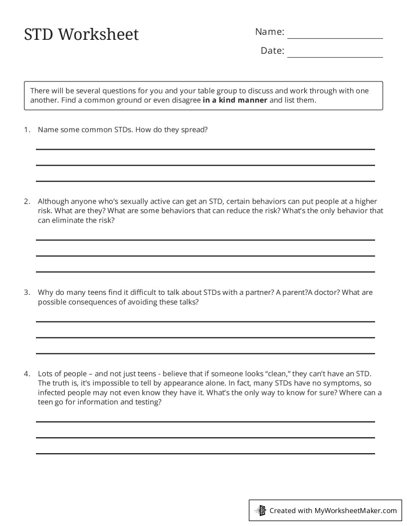 STD Worksheet - My Worksheet Maker: Create Your Own Worksheets