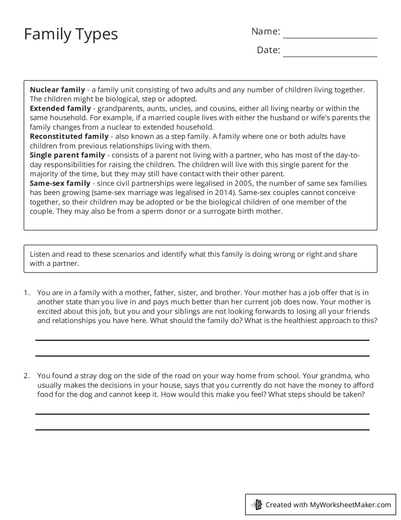 Family Types - My Worksheet Maker: Create Your Own Worksheets