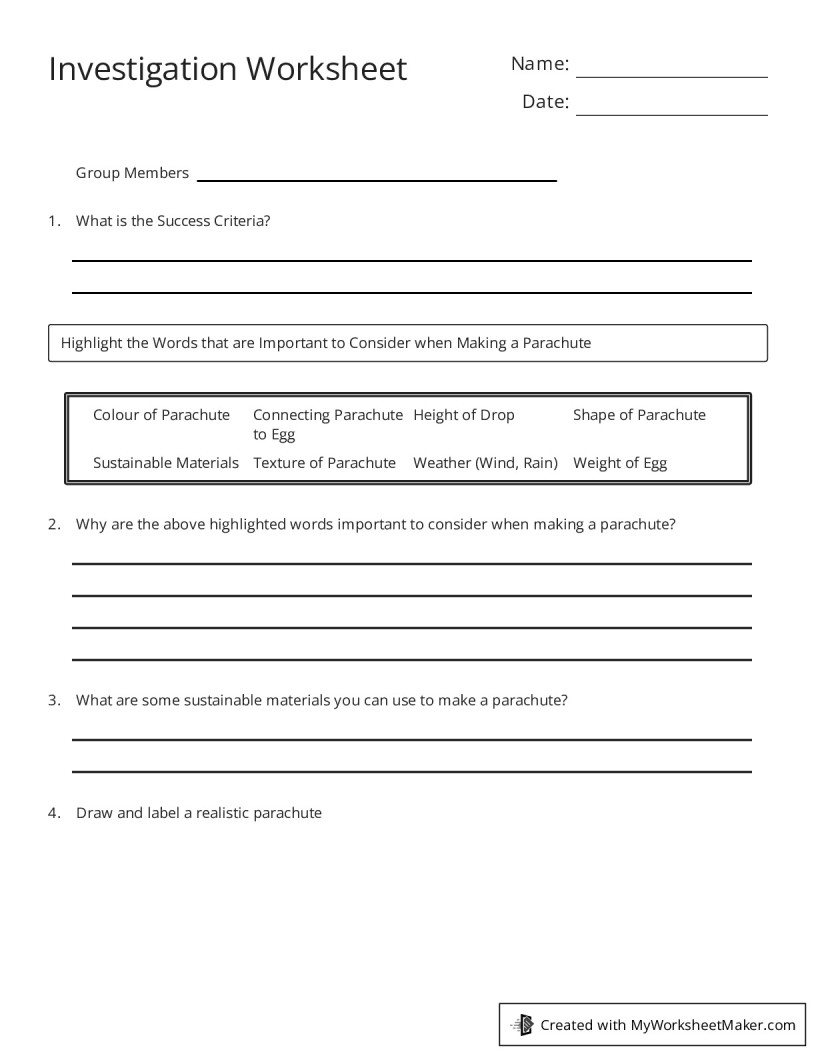 Investigation Worksheet - My Worksheet Maker: Create Your Own Worksheets