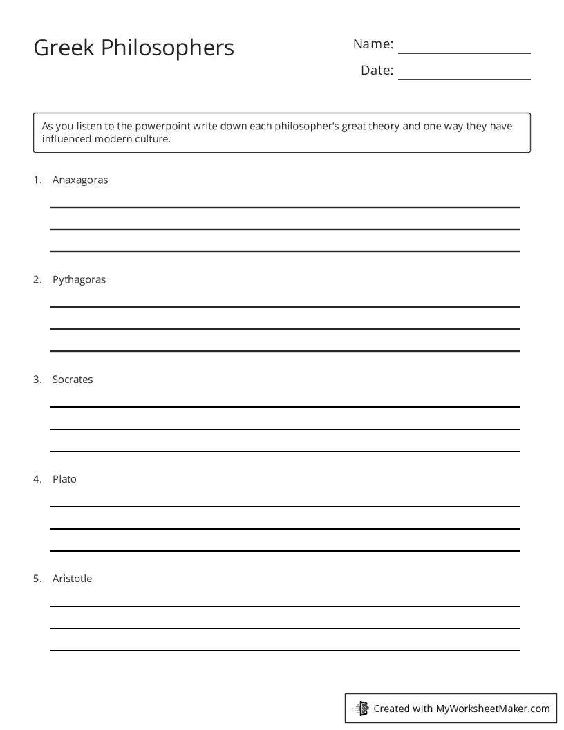 Greek Philosophers - My Worksheet Maker: Create Your Own Worksheets