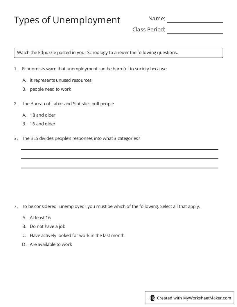 Types of Unemployment - My Worksheet Maker: Create Your Own Worksheets