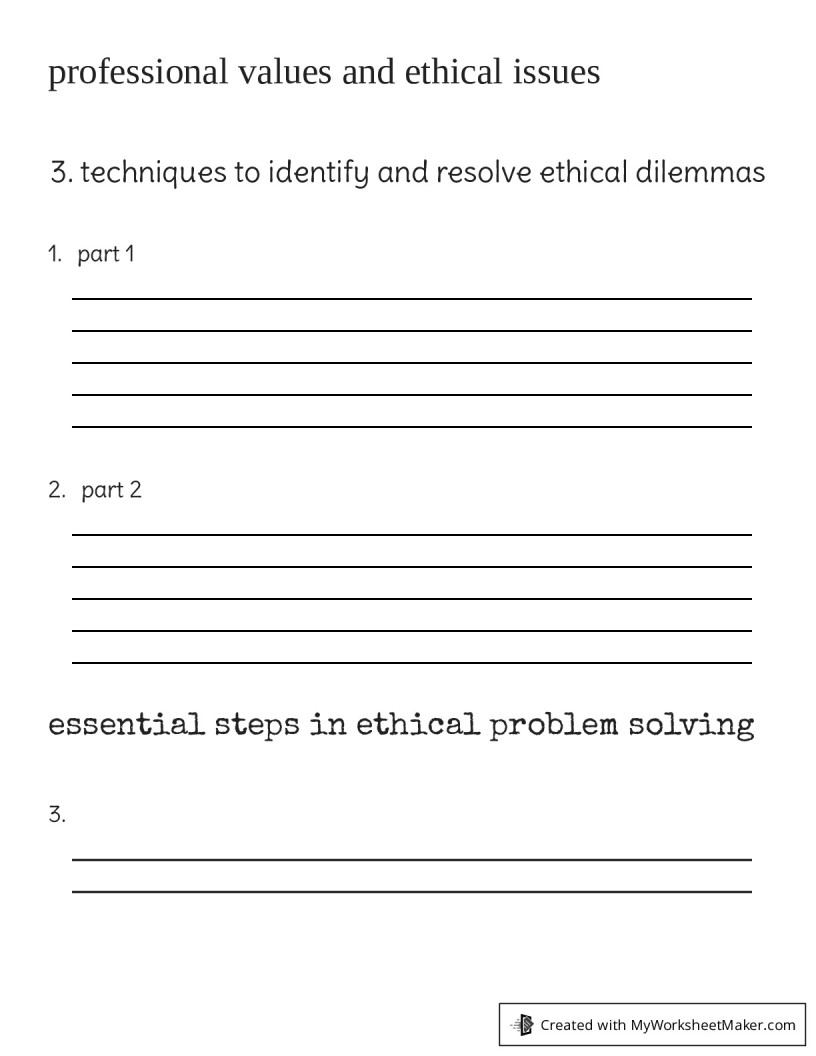 professional values and ethical issues - My Worksheet Maker: Create ...