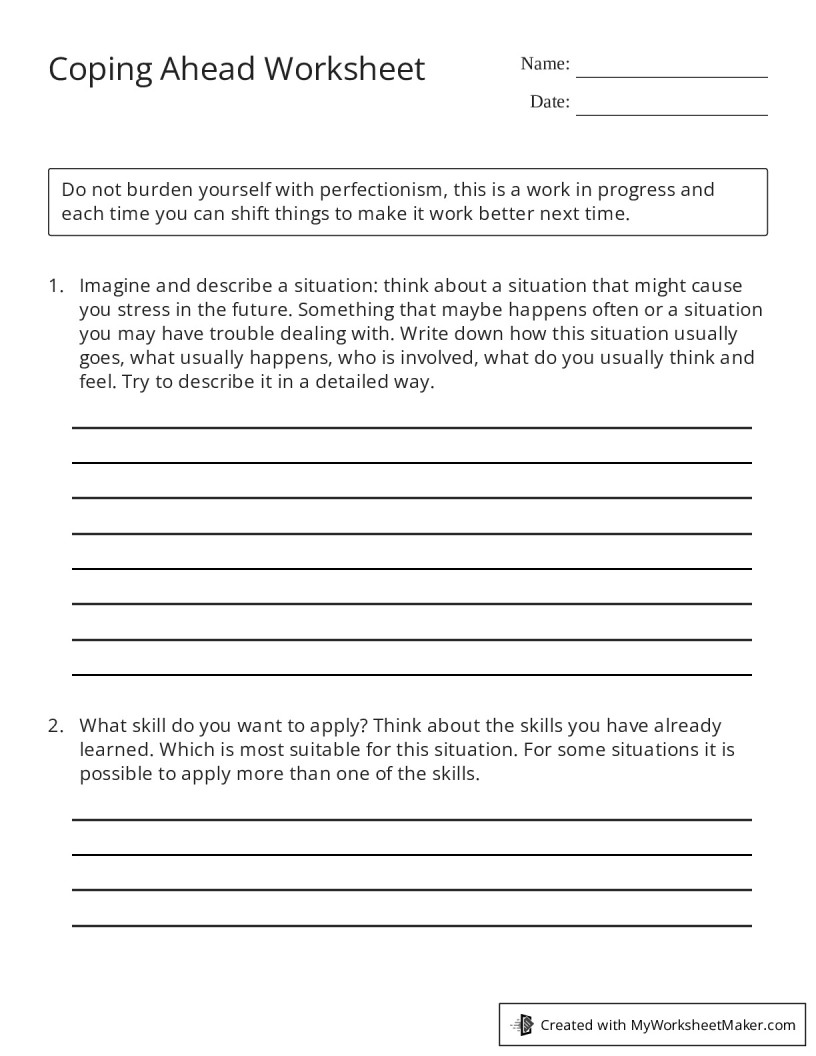 Coping Ahead Worksheet - My Worksheet Maker: Create Your Own Worksheets