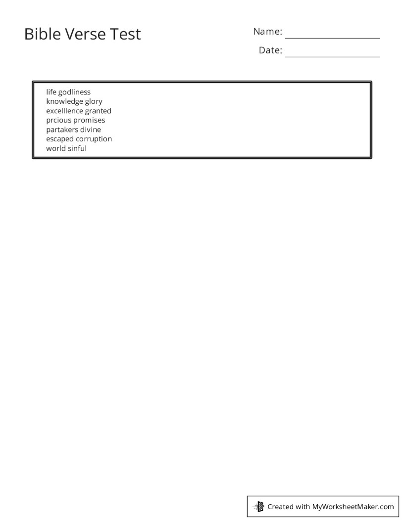 Bible Verse Test - My Worksheet Maker: Create Your Own Worksheets