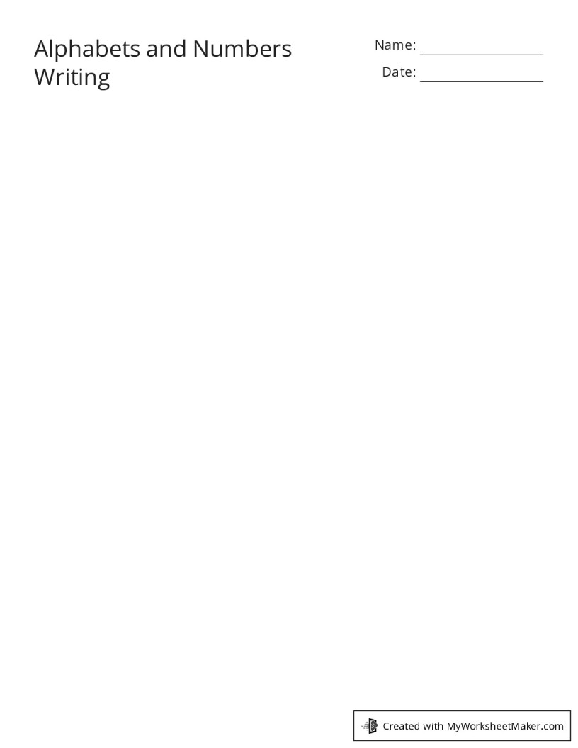 Alphabets and Numbers Writing - My Worksheet Maker: Create Your Own ...