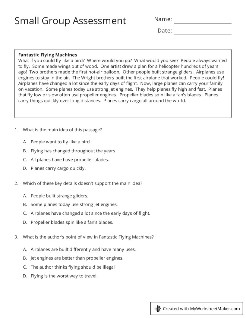 Small Group Assessment - My Worksheet Maker: Create Your Own Worksheets