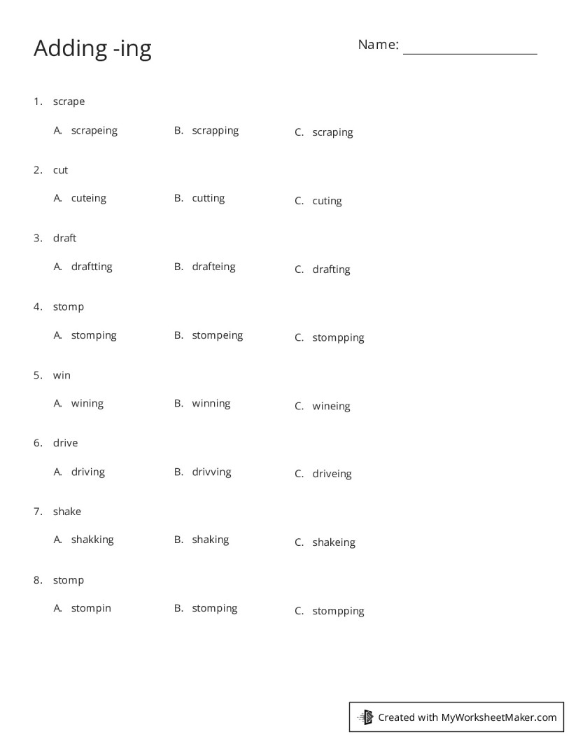 Adding -ing - My Worksheet Maker: Create Your Own Worksheets