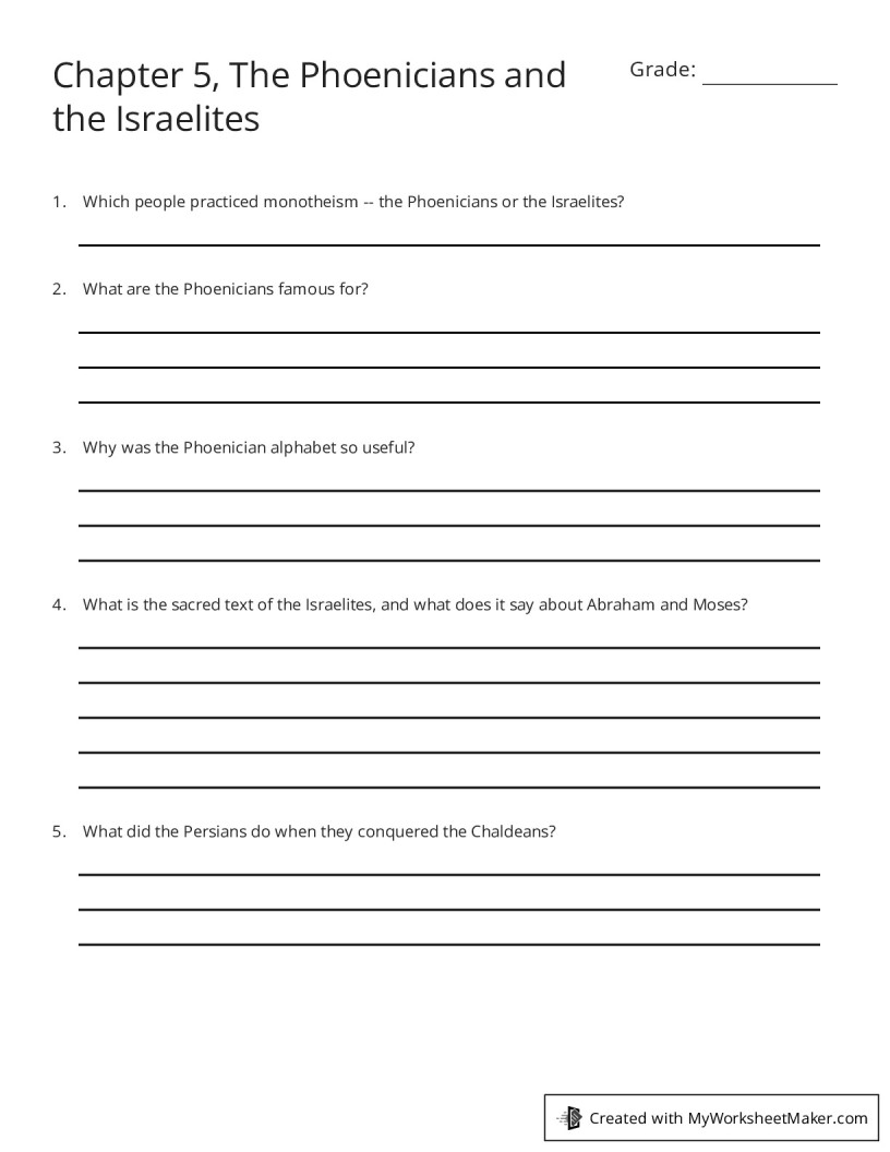 Chapter 5, The Phoenicians and the Israelites - My Worksheet Maker ...