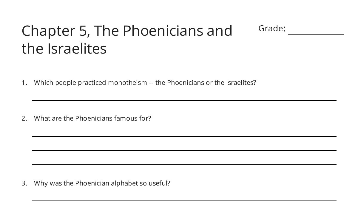 Chapter 5, The Phoenicians and the Israelites - My Worksheet Maker ...