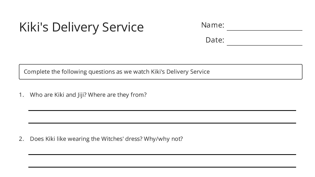 Kiki's Delivery Service - My Worksheet Maker: Create Your Own Worksheets