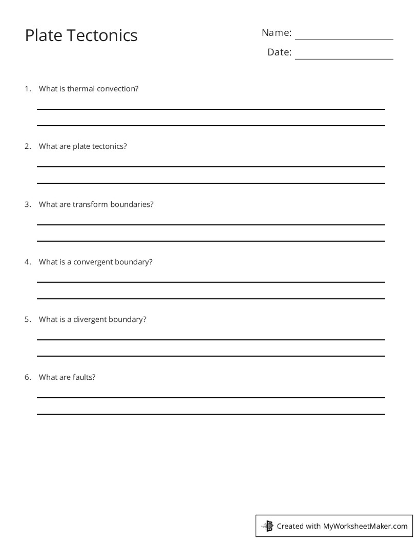 Plate Tectonics - My Worksheet Maker: Create Your Own Worksheets