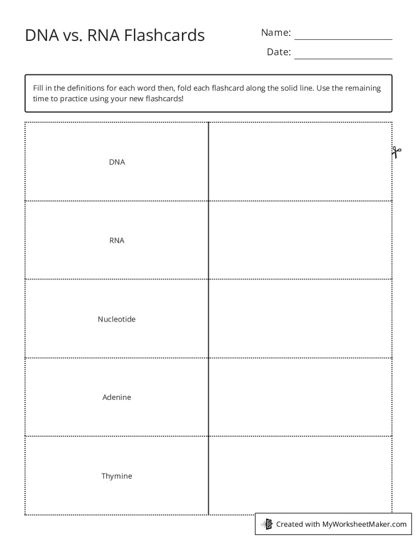 DNA vs. RNA Flashcards - My Flashcard Maker: Create Your Own Flashcards