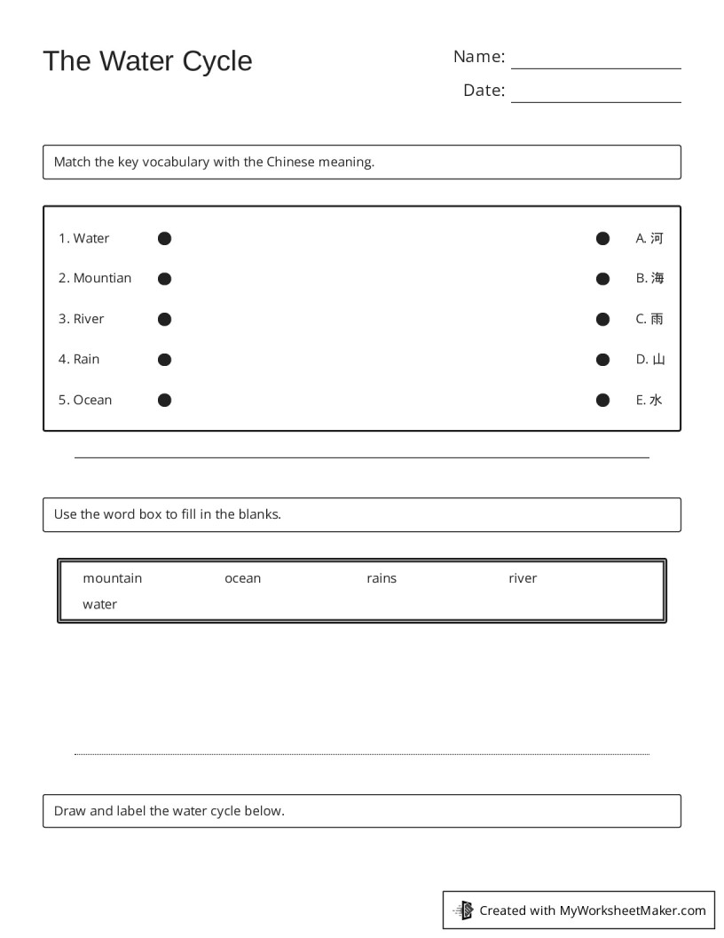 The Water Cycle - My Worksheet Maker: Create Your Own Worksheets