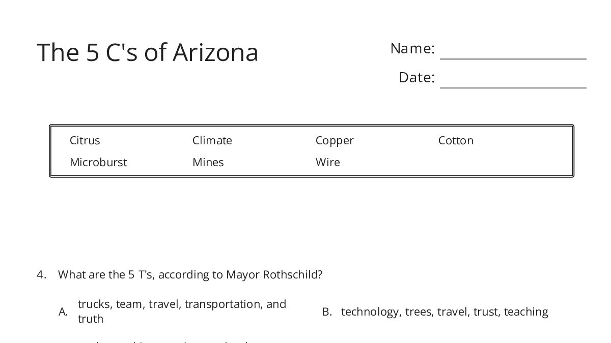 The 5 C's of Arizona - My Worksheet Maker: Create Your Own Worksheets