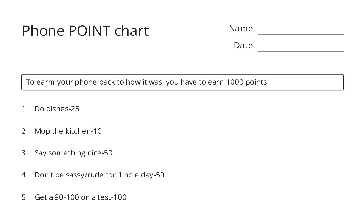 Phone POINT chart - My Worksheet Maker: Create Your Own Worksheets