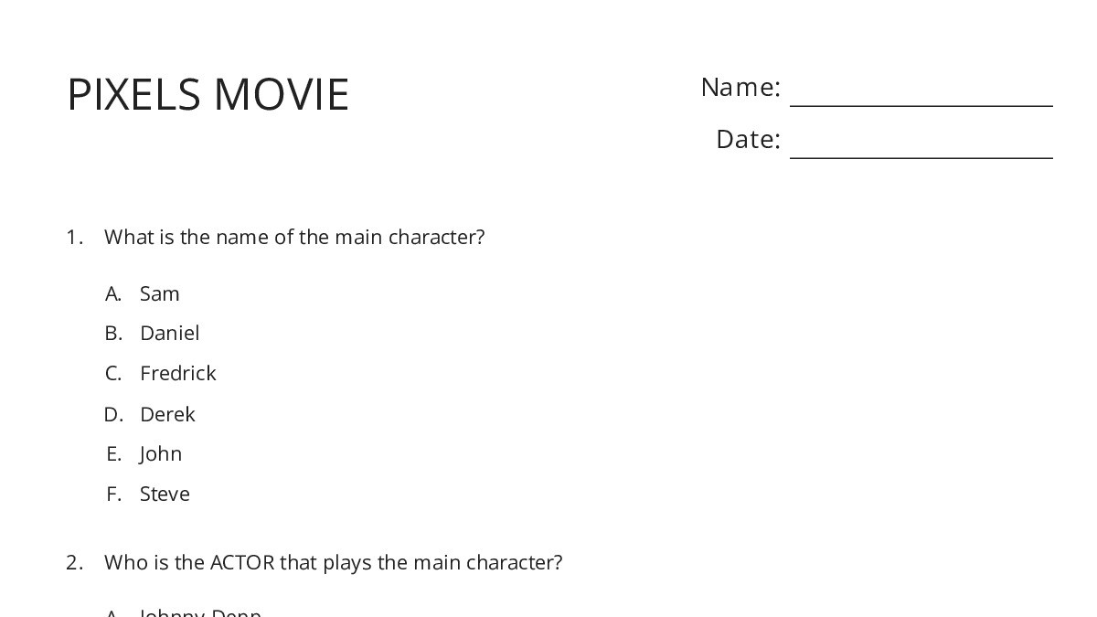 PIXELS MOVIE - My Worksheet Maker: Create Your Own Worksheets
