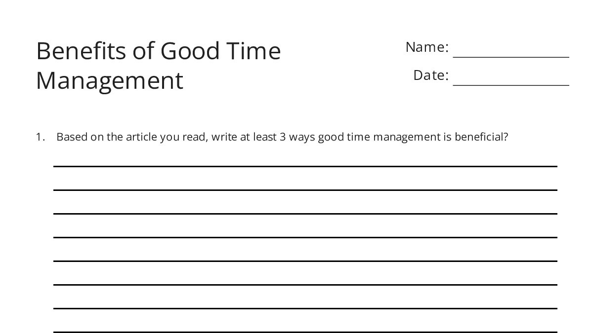 Benefits of Good Time Management - My Worksheet Maker: Create Your Own ...