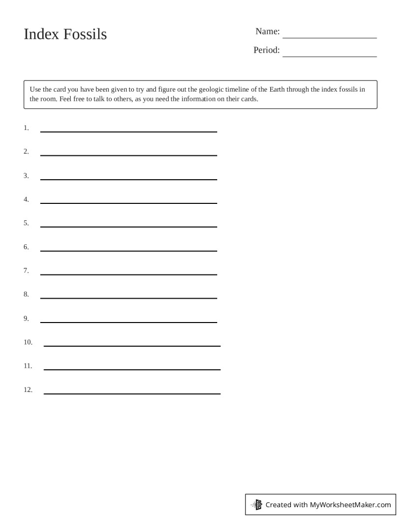 Index Fossils - My Worksheet Maker: Create Your Own Worksheets