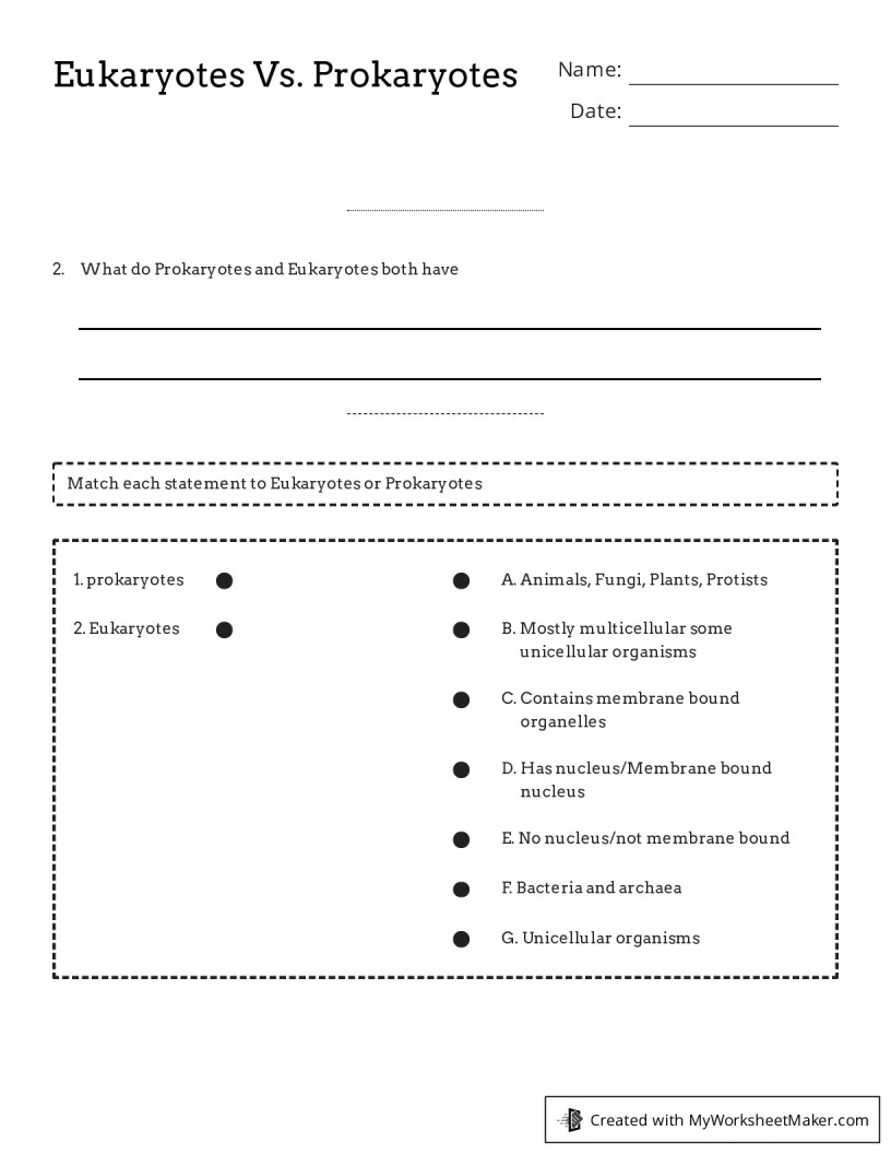 Eukaryotes Vs. Prokaryotes - My Worksheet Maker: Create Your Own Worksheets