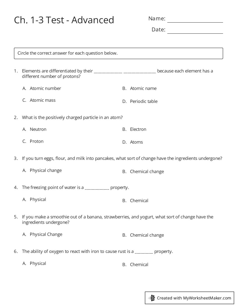 Ch. 1-3 Test - Advanced - My Worksheet Maker: Create Your Own Worksheets
