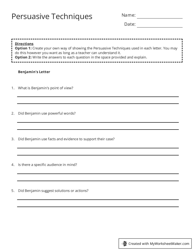 Persuasive Techniques - My Worksheet Maker: Create Your Own Worksheets