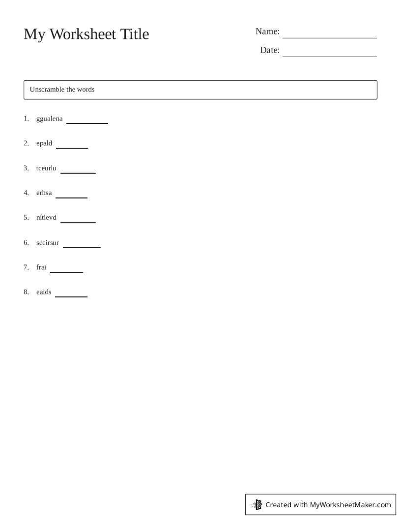 My Worksheet Title - My Worksheet Maker: Create Your Own Worksheets