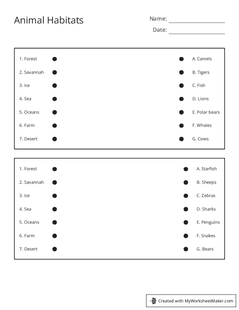 Animal Habitats - My Worksheet Maker: Create Your Own Worksheets