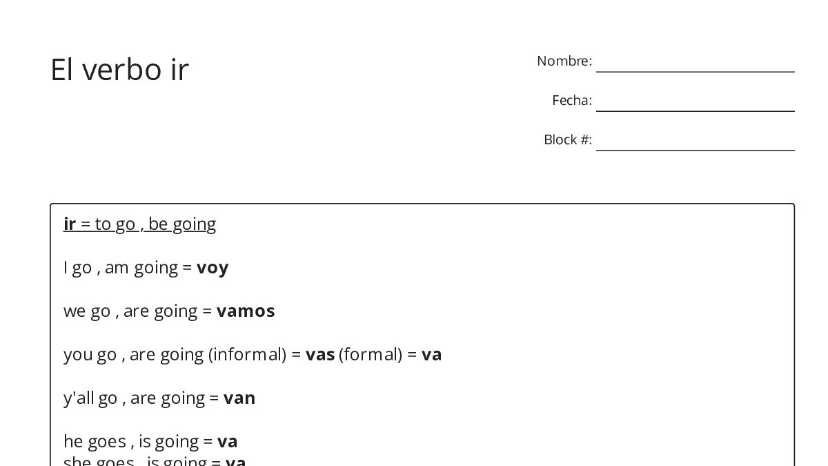 El verbo ir - My Worksheet Maker: Create Your Own Worksheets